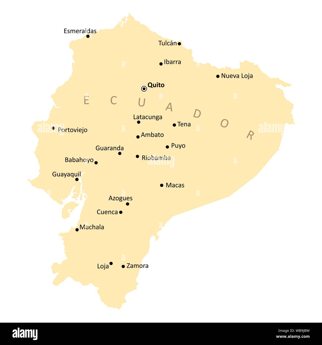 Ecuador isolated map with the main cities labels Stock Vector Image ...