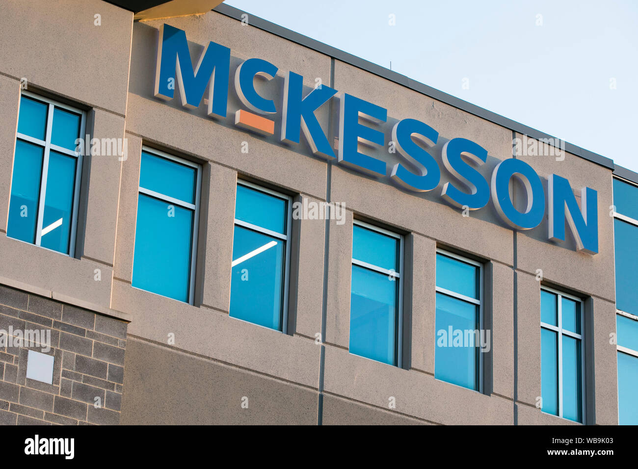A logo sign outside of a facility occupied by the McKesson Corporation ...