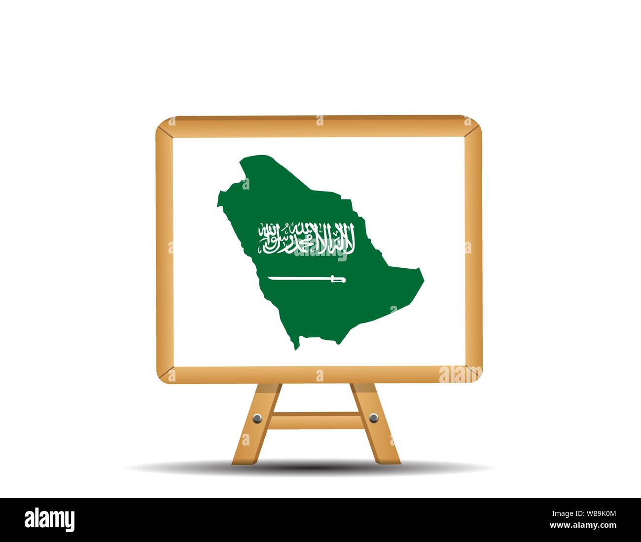 Green country map of saudi arabia with a sword and flag text. Vector ...