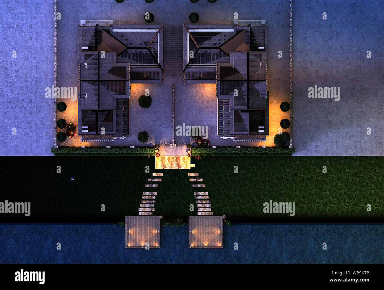 3d render apartments view at night Stock Photo - Alamy