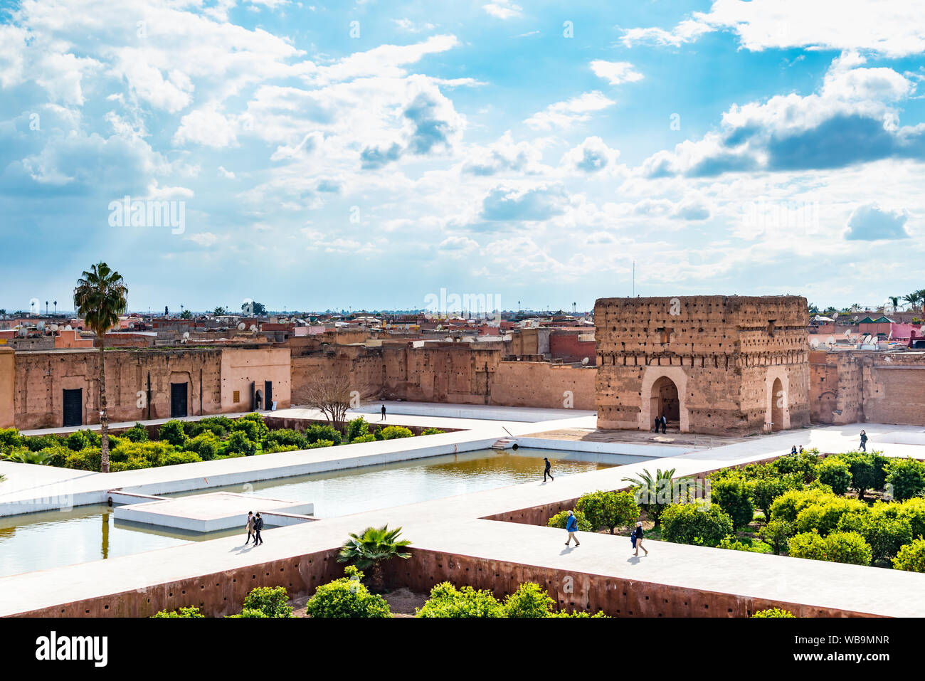 MARRAKESH, MAROCCO - FEBURARY 24, 2018: el badi sunset landscape in ...