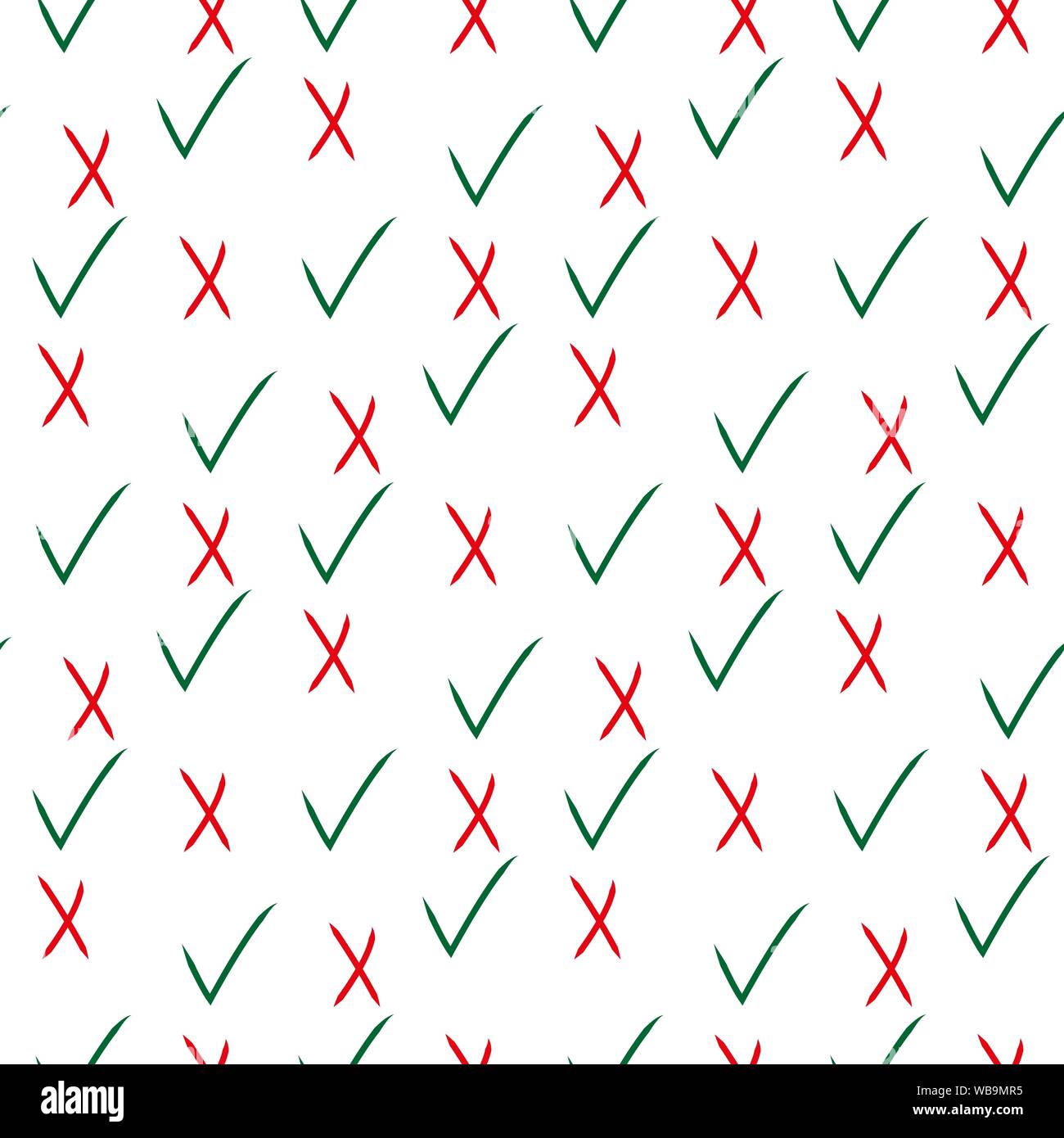 seamless pattern with Tick and Cross. Isolated red and green on white ...