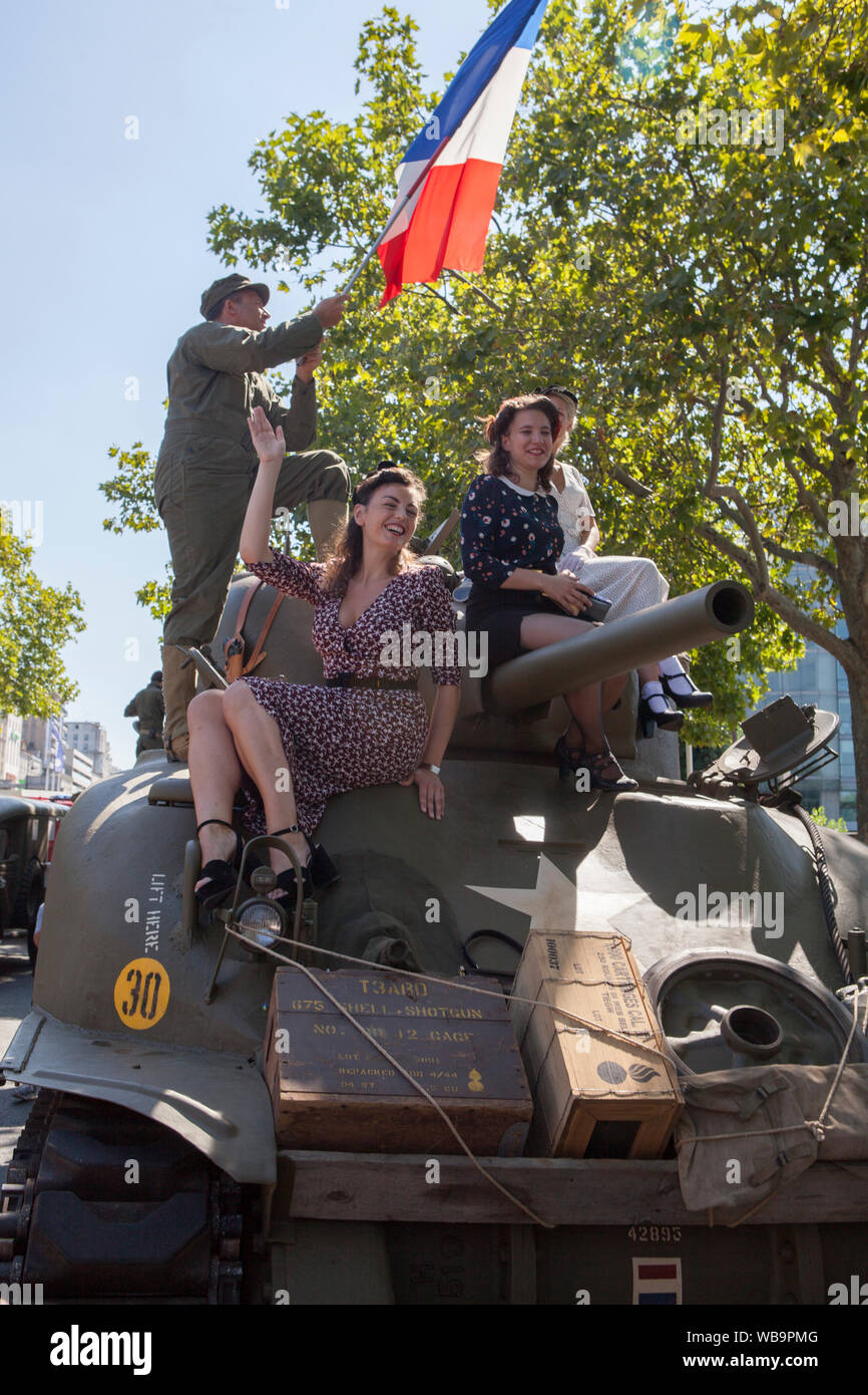 75th anniversary of the liberation of Paris parade of vintage military ...