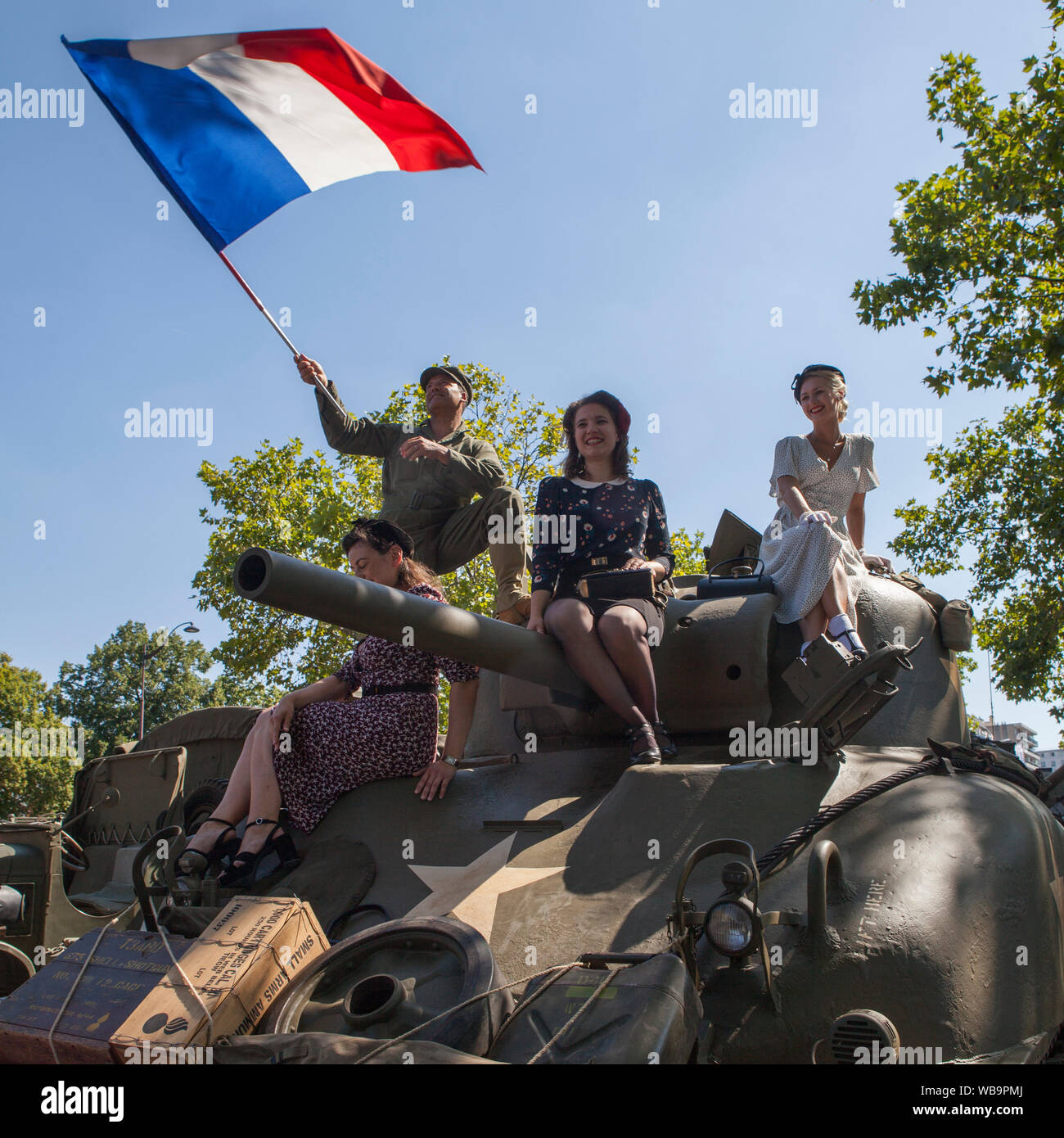 75th anniversary of the liberation of Paris parade of vintage military ...