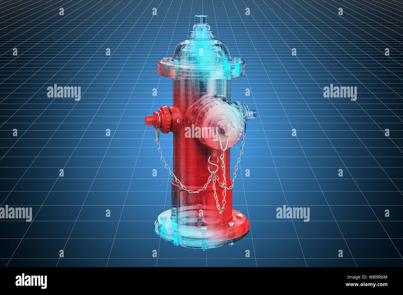 Visualization 3d cad model of fire hydrant, blueprint. 3D rendering Stock Photo - Alamy