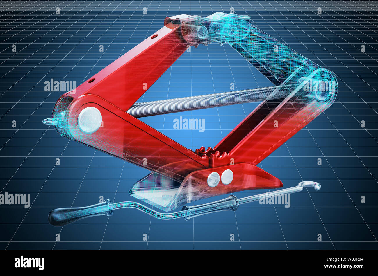 Visualization 3d cad model of scissor jack, car lifter blueprint. 3D ...