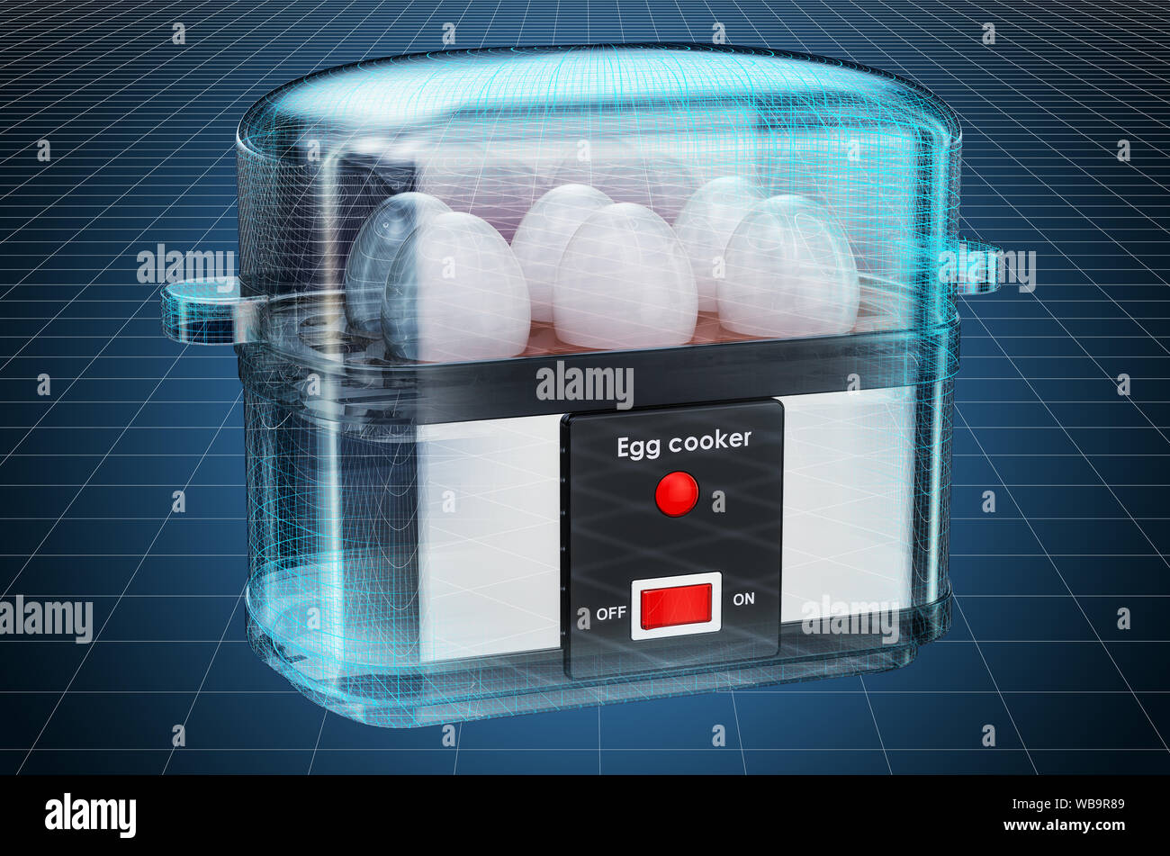Visualization 3d cad model of egg cooker or egg boiler, blueprint. 3D ...