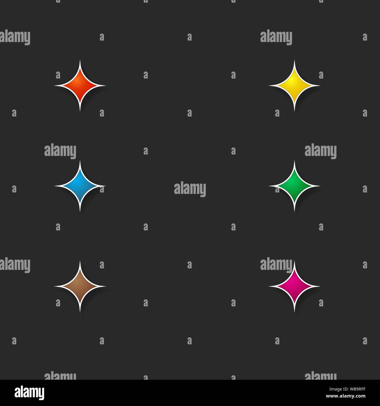 Set of colored stars for the interface on a dark background. Vector ...