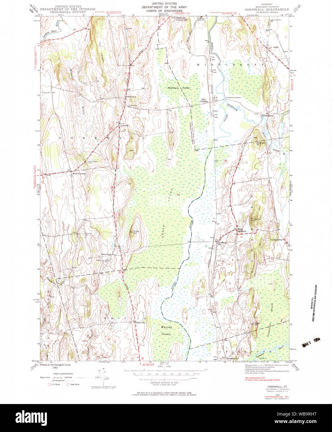 USGS Topo Map Vermont VT Cornwall 337382 1943 24000 Restoration Stock ...