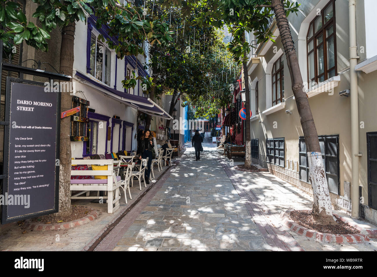 Izmir, Turkey - March 2, 2019. View of Dario Moreno street leading up ...