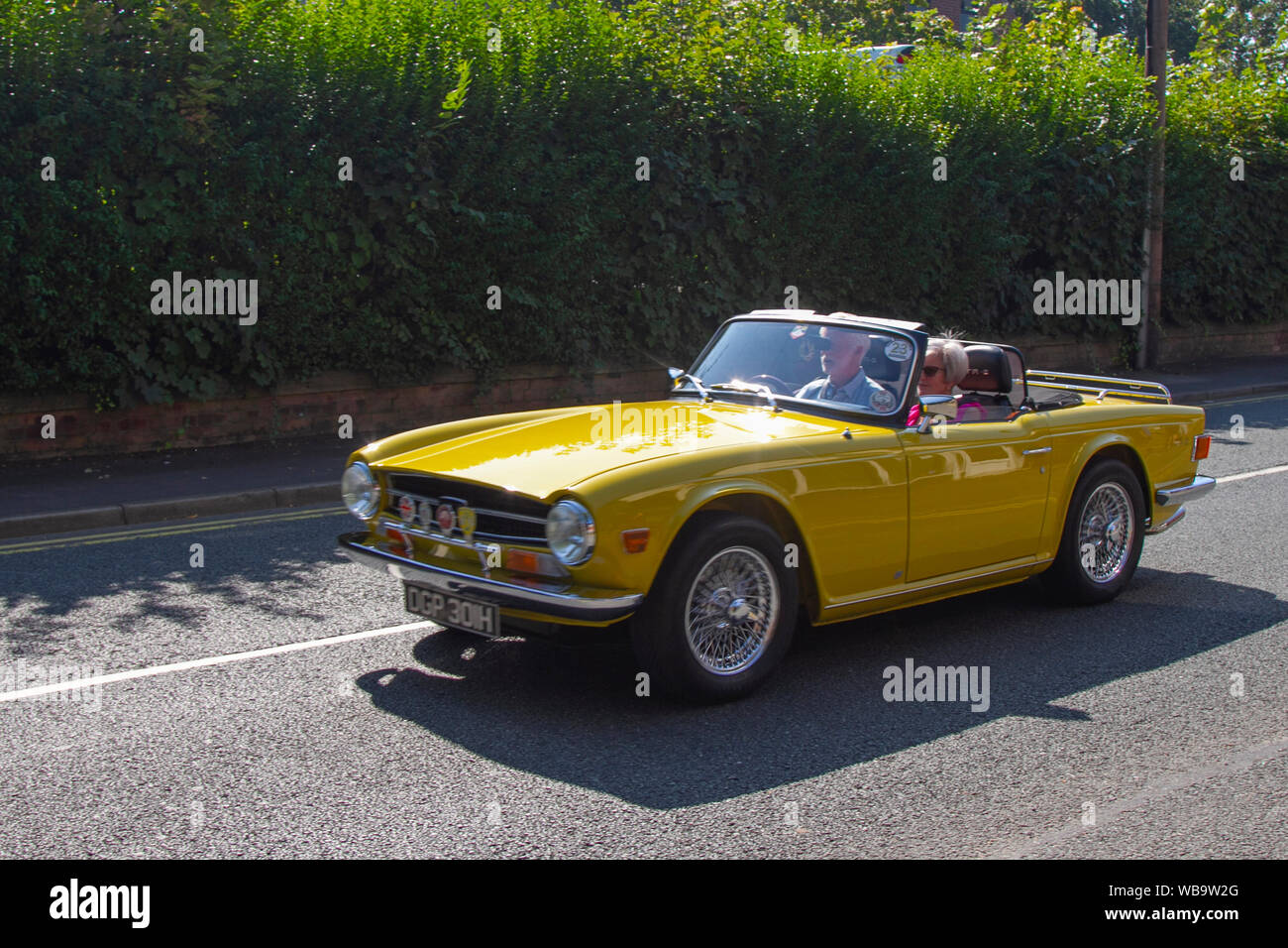 1970 70s seventies yellow Triumph TR6, vehicle, vintage, automobile ...