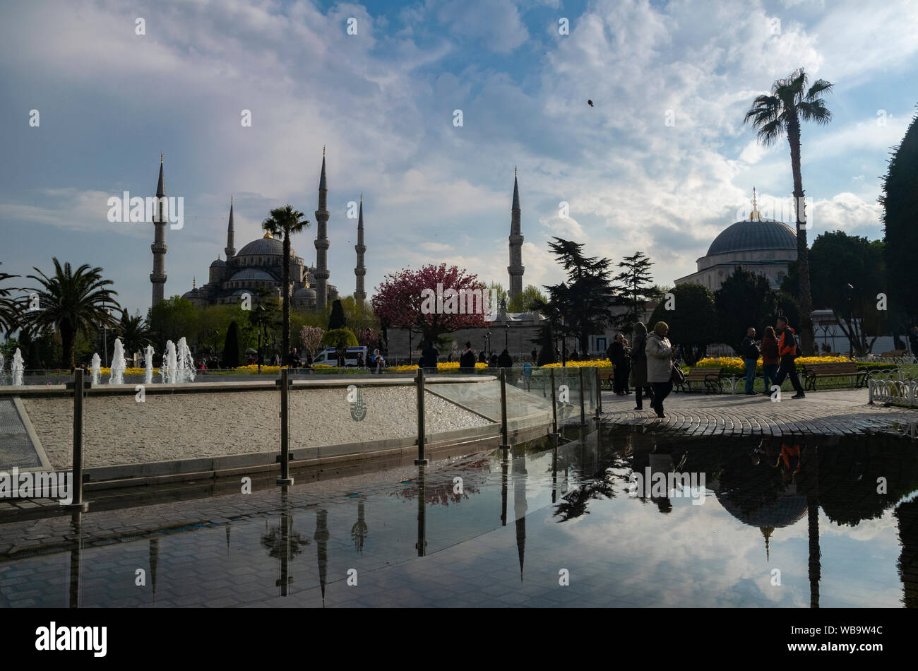 Blue Mosque in Istanbul at morning with its rain water reflection Stock ...