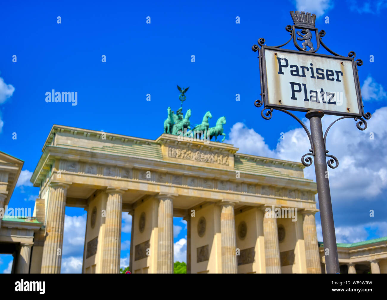 The Brandenburg Gate located in Pariser Platz in the city of Berlin ...