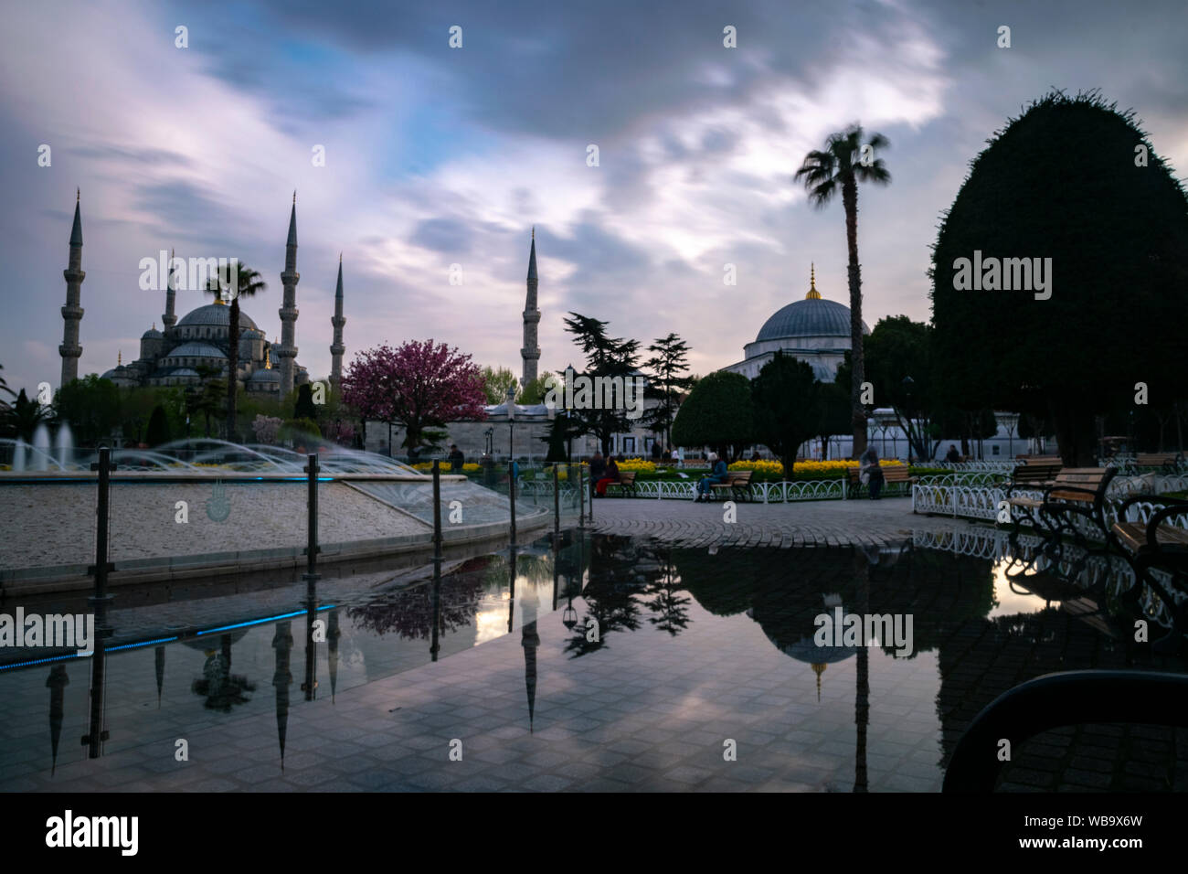 Blue Mosque in Istanbul at morning with its rain water reflection Stock ...