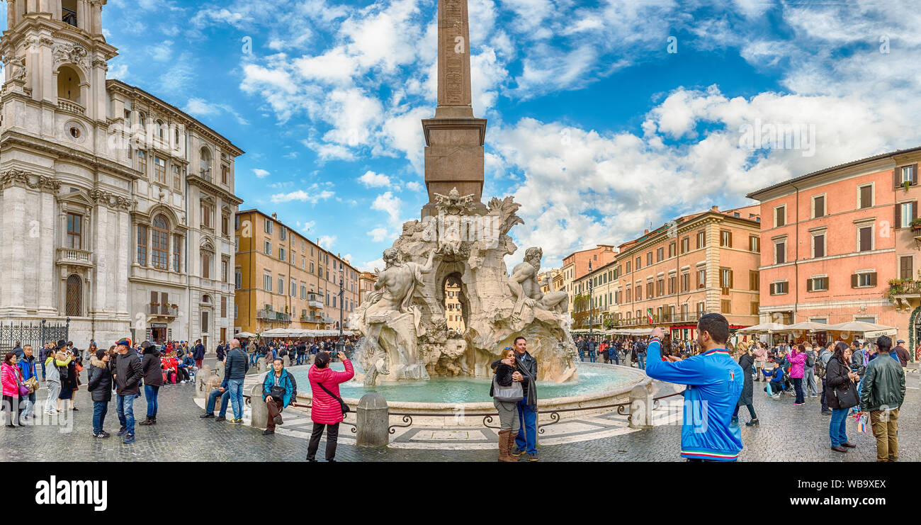 ROME - NOVEMBER 18: Panoramic view of the Fountain of the Four Rivers ...
