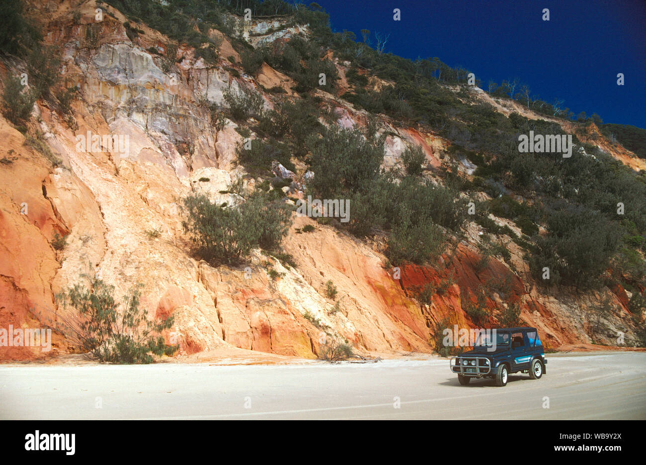 4WD car on beach, Inskip Point, Fraser Island, Queensland, Australia ...
