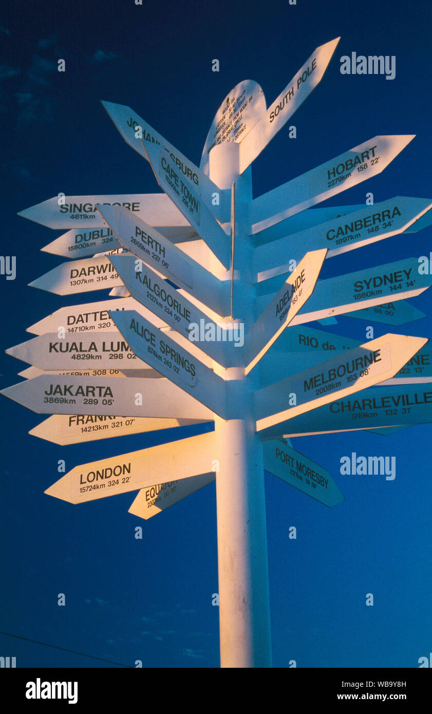 Multi destination signpost at lookout. Mount Isa, Queensland, Australia ...