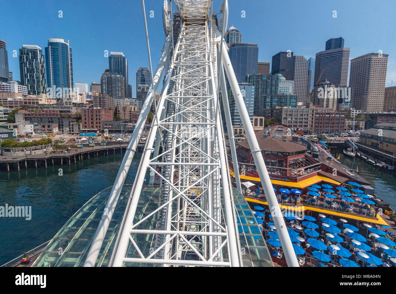 View of downtown Seattle, WA, and the structure of the Great Wheel from ...