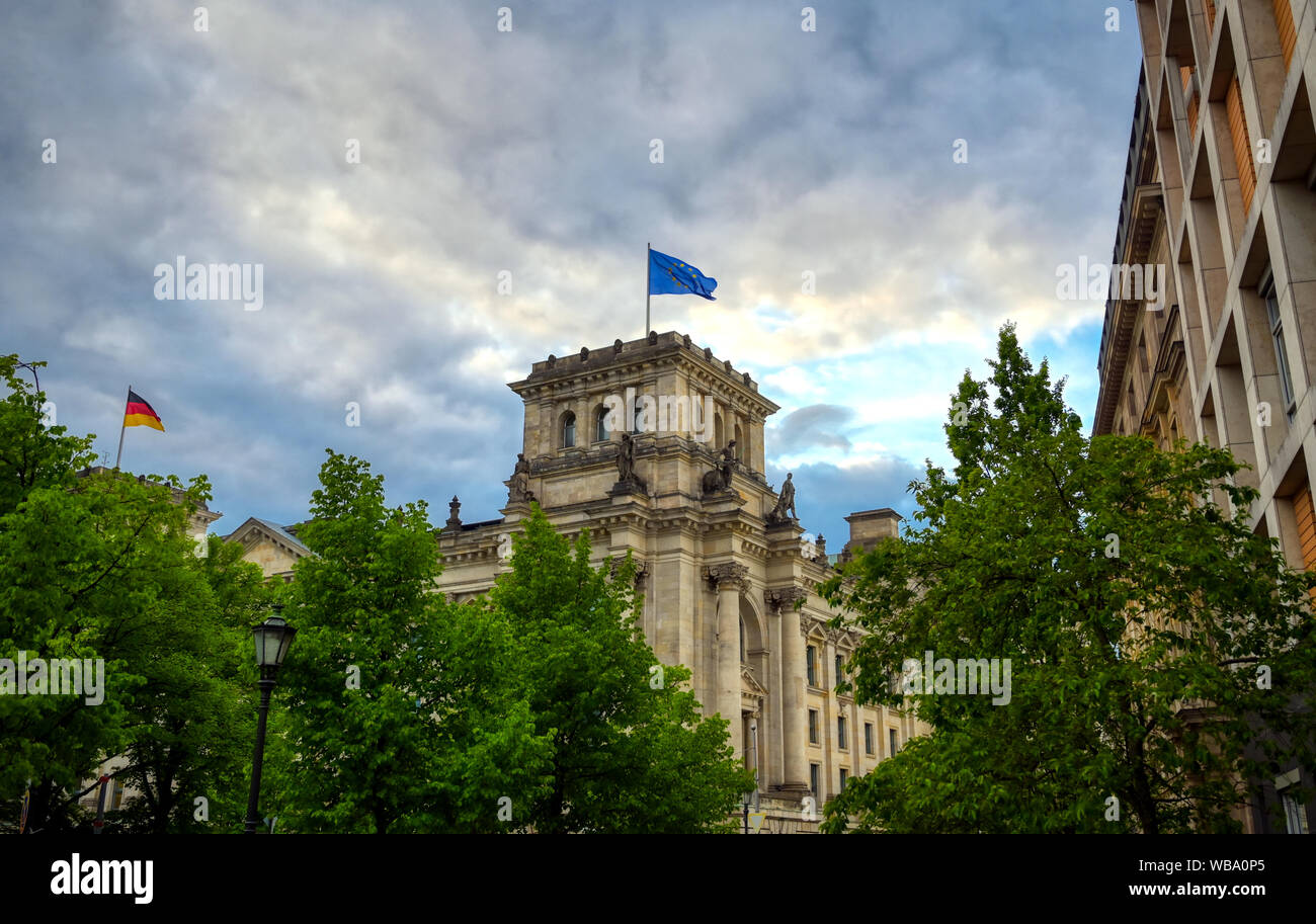The Reichstag building located in Berlin, Germany which houses the ...