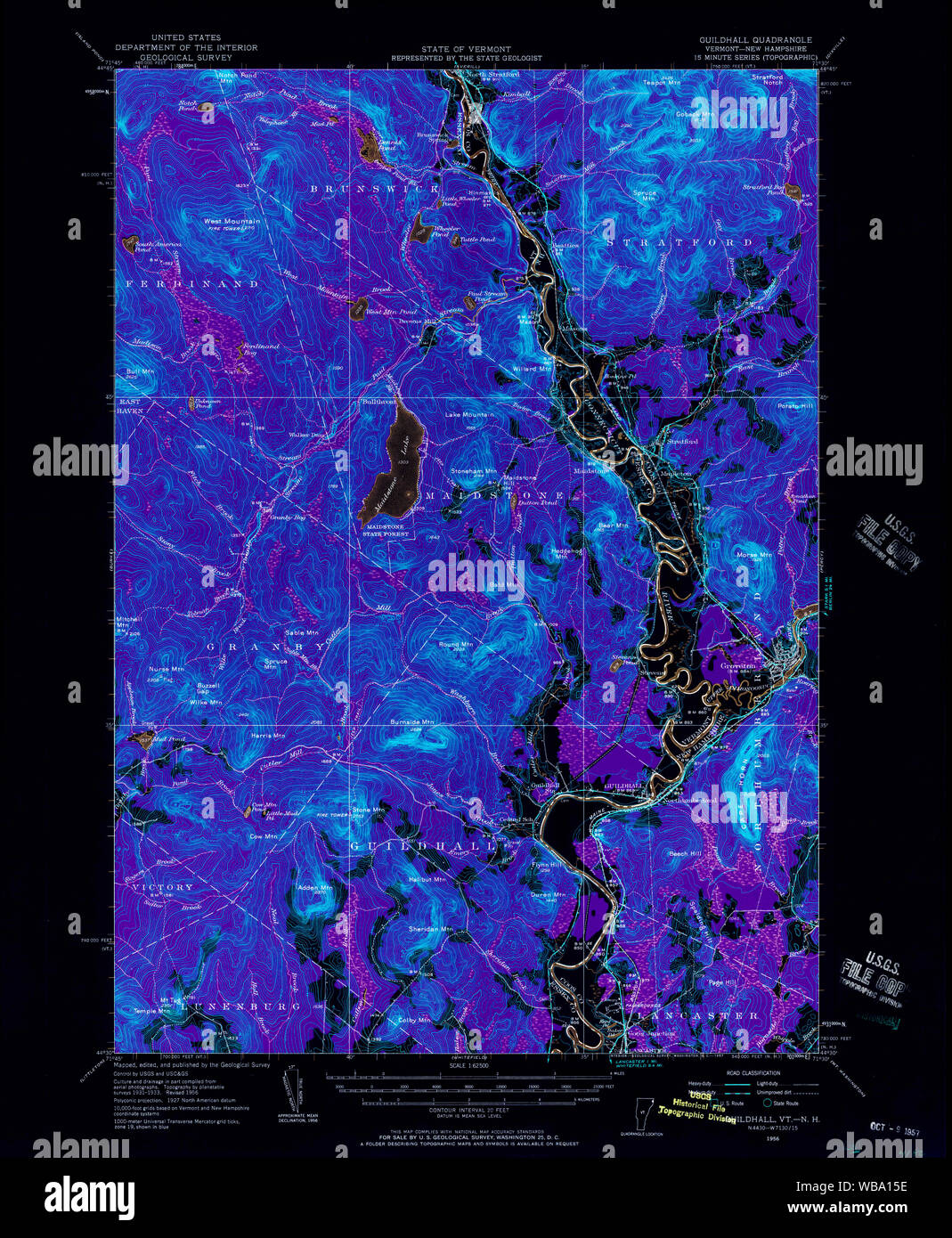 USGS Topo Map Vermont VT Guildhall 337958 1956 62500 Inverted ...