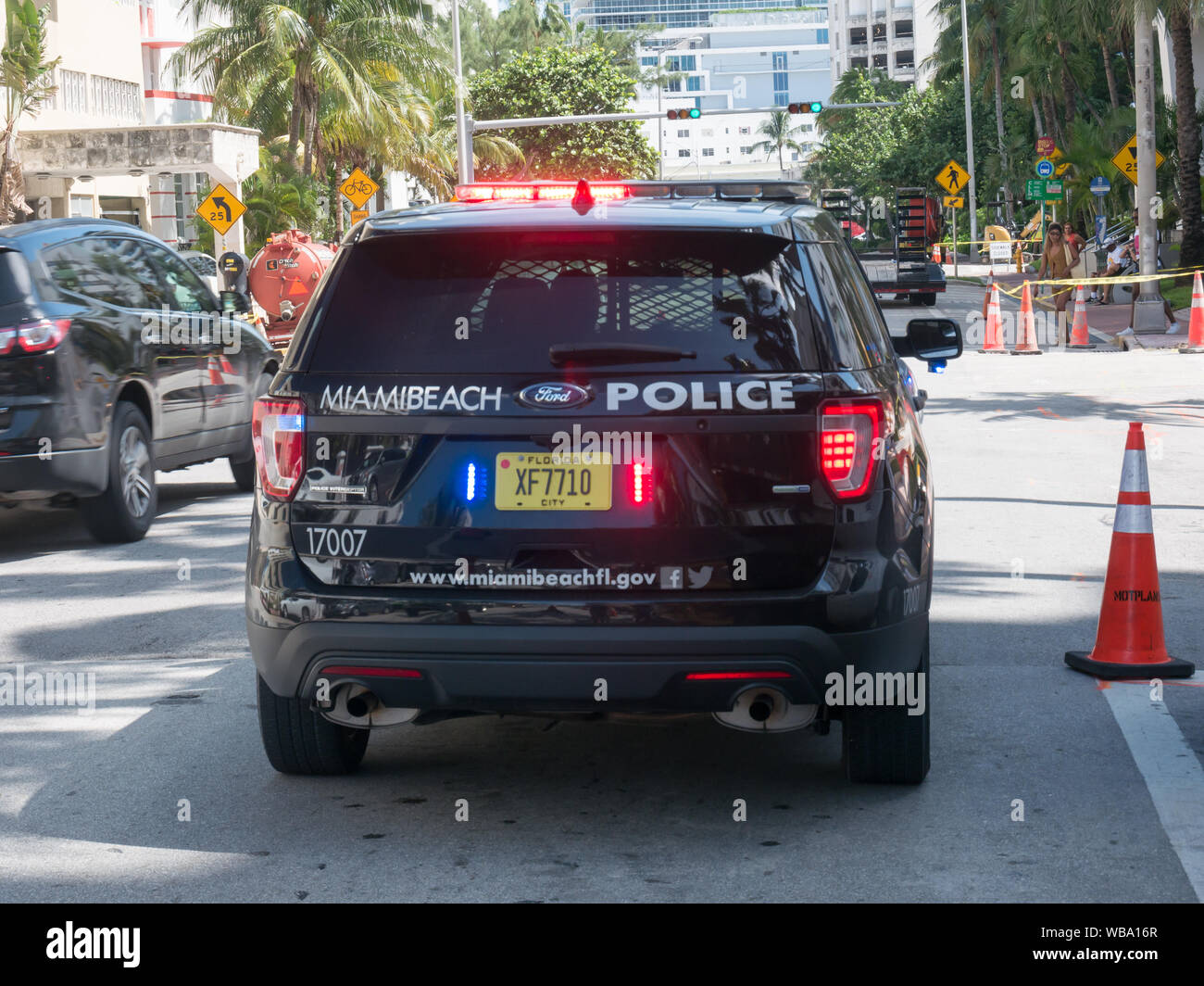 Miami, USA - August 2019. A police car of the Miami Beach police on a ...