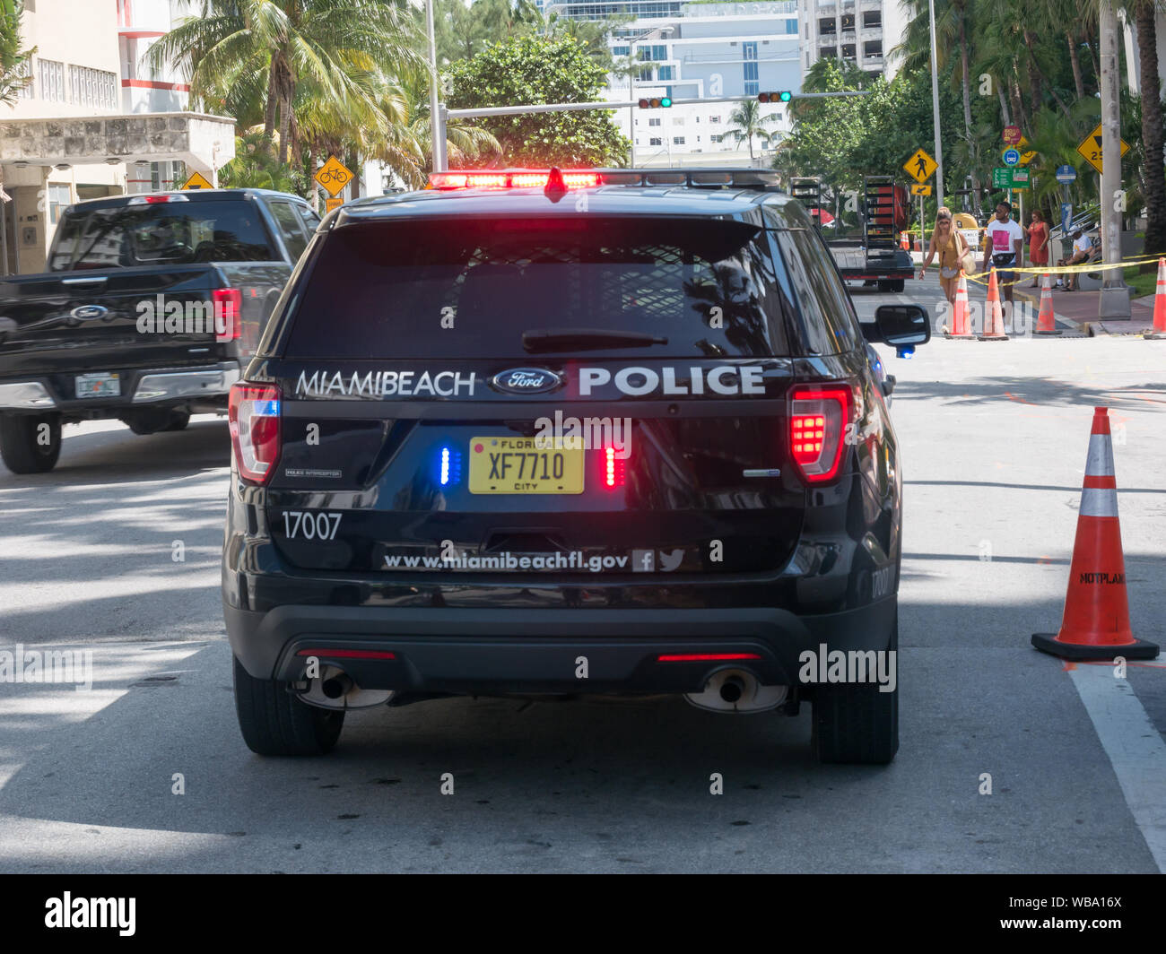 Miami, USA - August 2019. A police car of the Miami Beach police on a ...