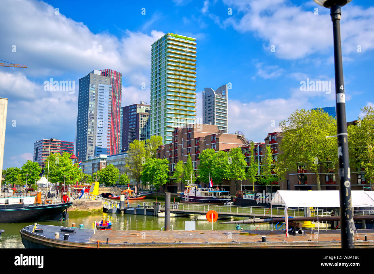 The canals and waterways in the city of Rotterdam, the Netherlands ...