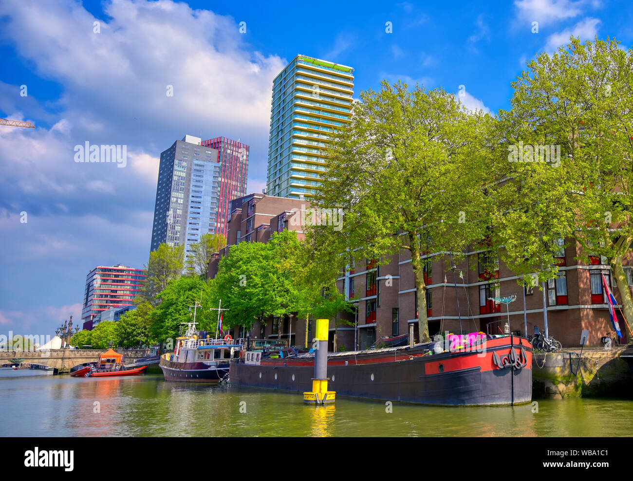 The canals and waterways in the city of Rotterdam, the Netherlands ...