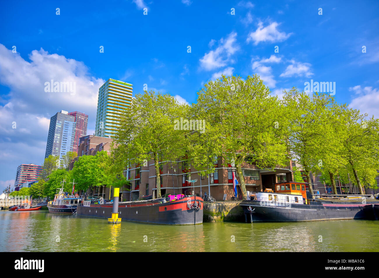 The canals and waterways in the city of Rotterdam, the Netherlands ...