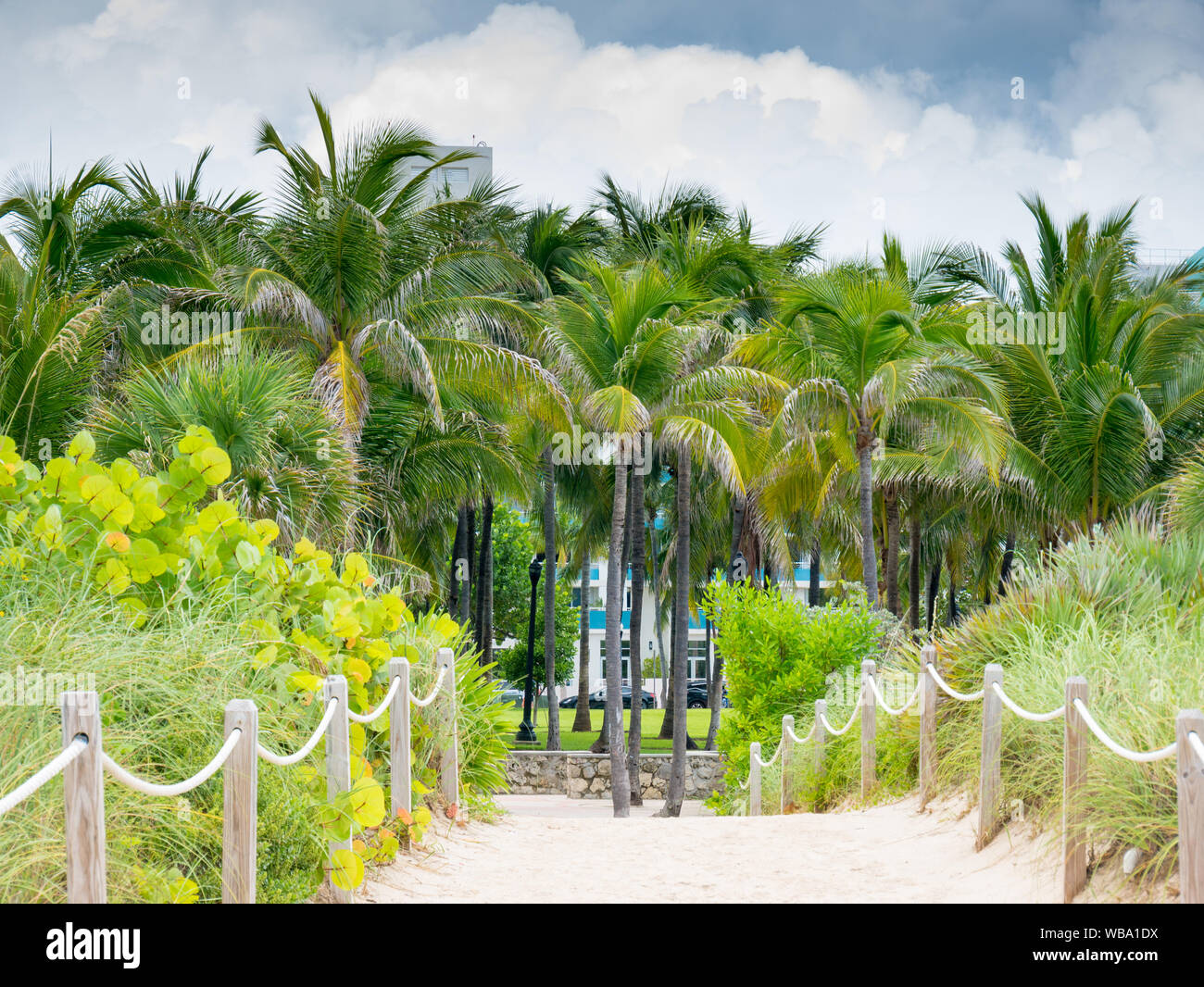 Path of sand going to the beach and ocean in Miami Beach Florida , on a ...