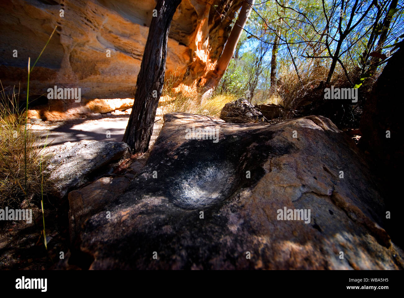Cobbold Gorge, grinding stone, one of the remnants of an Aboriginal ...