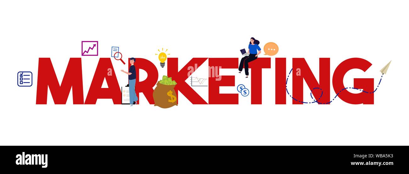 Vector illustration of marketing word lettering typography with line ...