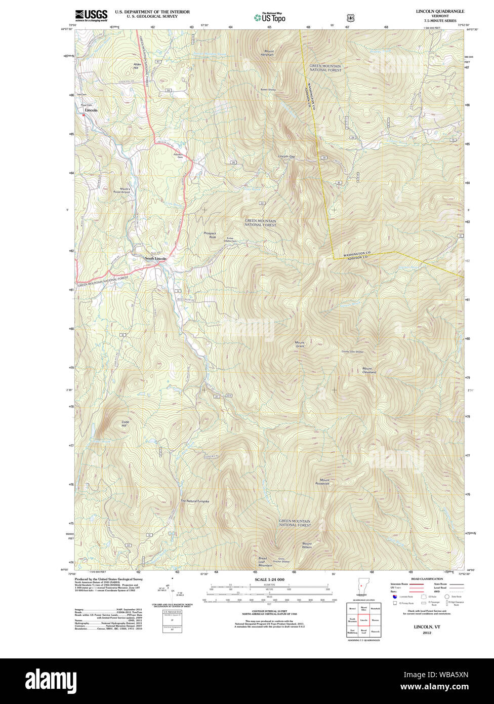 USGS Topo Map Vermont VT Lincoln 20120507 TM Restoration Stock Photo ...