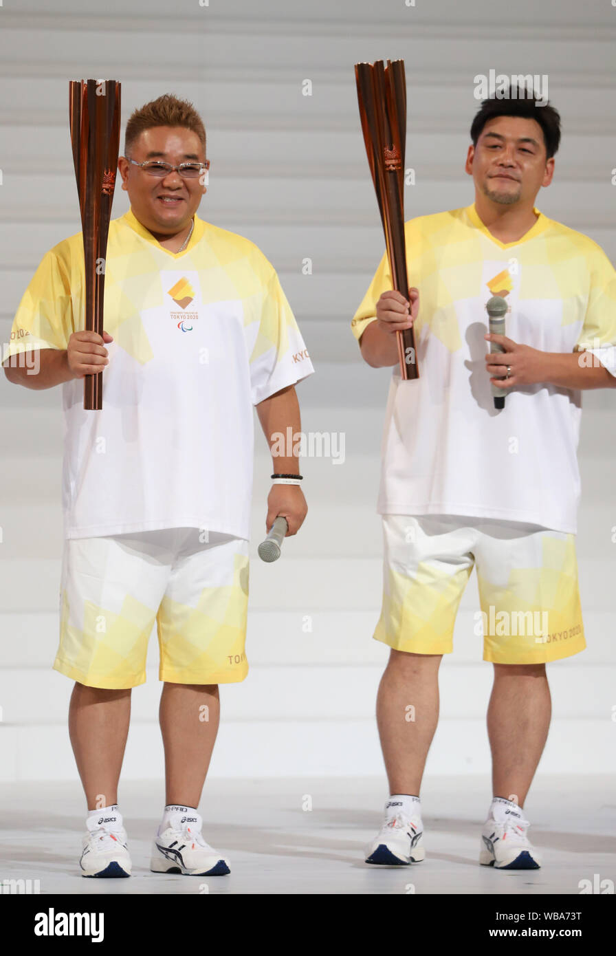 Tokyo, Japan. 25th Aug, 2019. Japanese comedy duo Sandwichman members ...