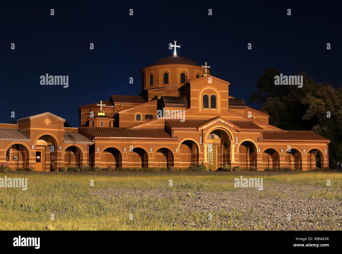 Saint Catherine Greek Orthodox Church in Quincy, Massachusetts at night ...