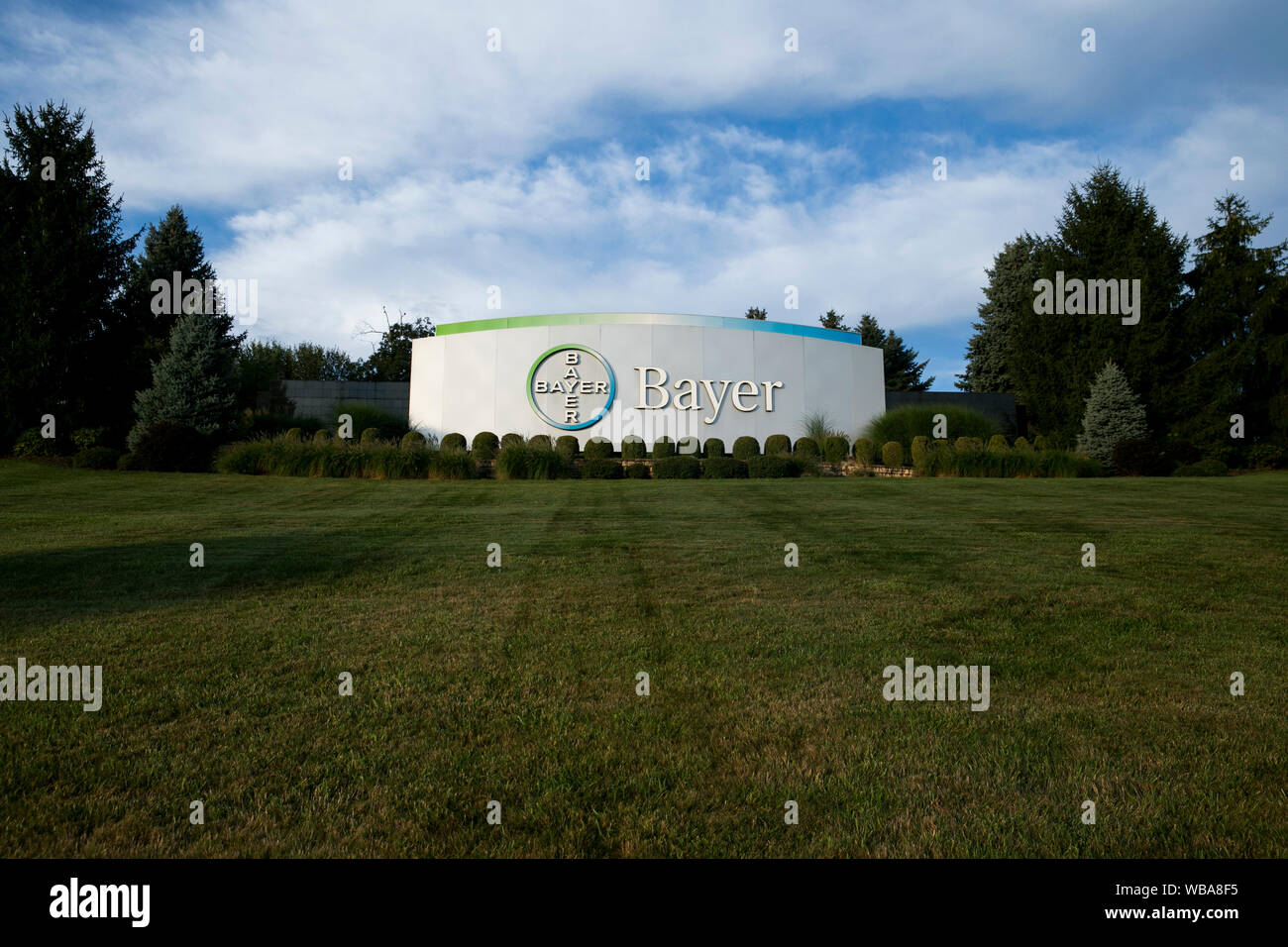 A logo sign outside of a facility occupied by Bayer in Pittsburgh ...