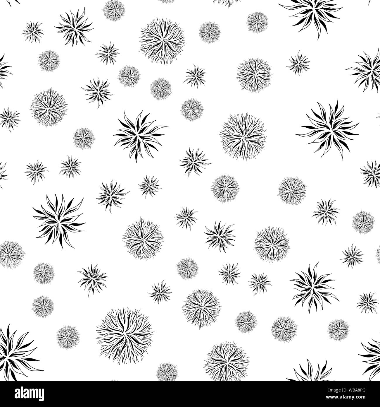 Seamless pattern of outline microbes. Isolated black simple line ...