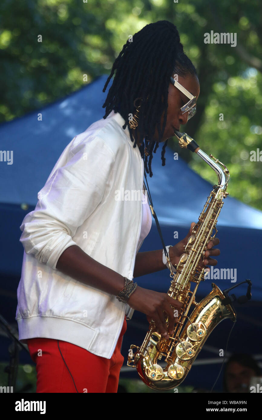 August 25, 2019, New York City, New York, USA: Saxophonist LAKECIA ...