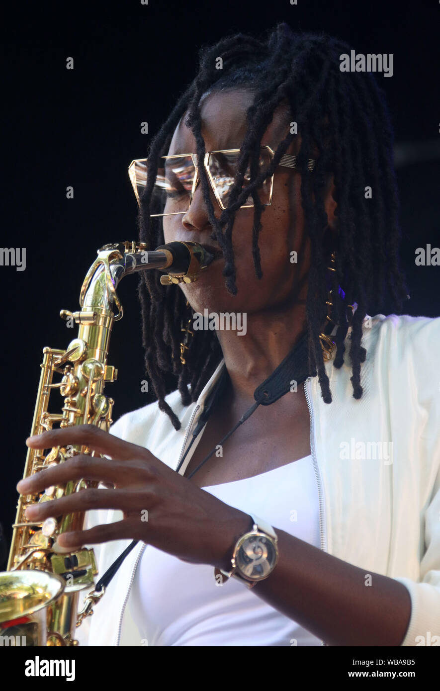 August 25, 2019, New York City, New York, USA: Saxophonist LAKECIA ...