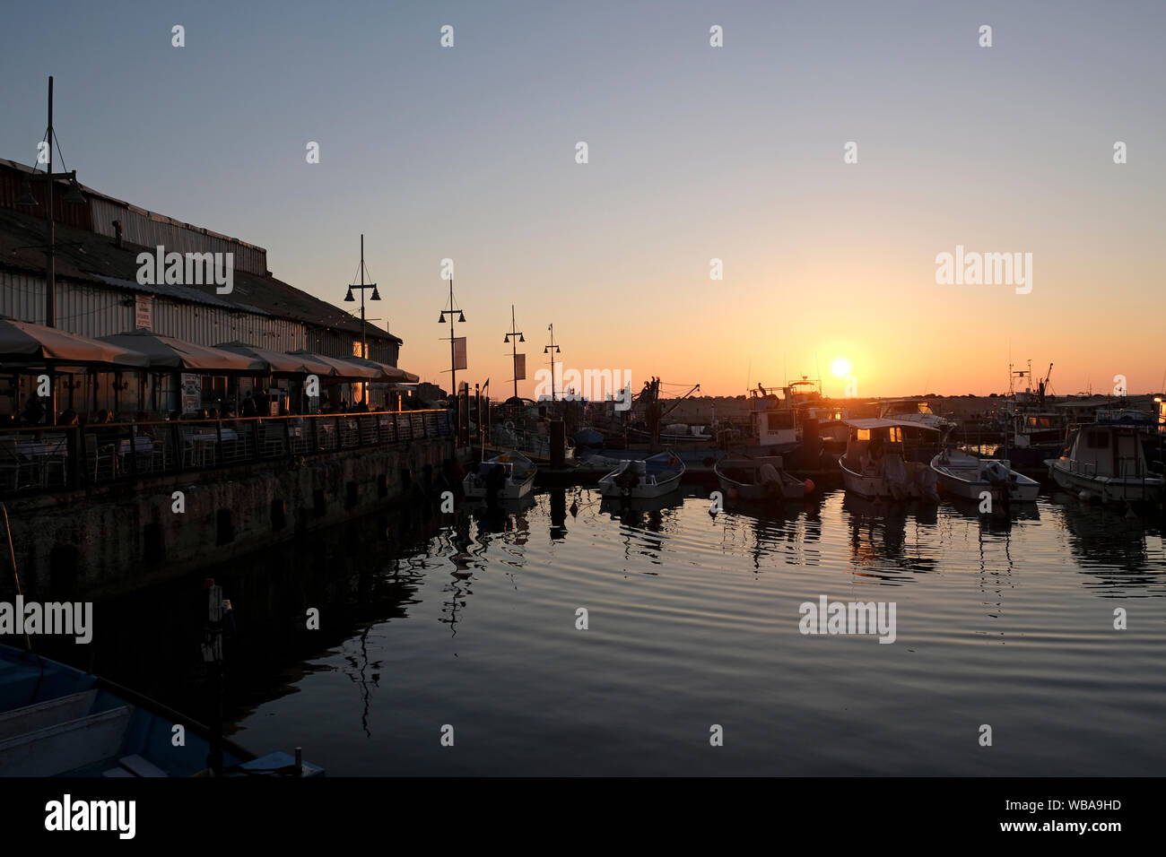 Fishing boats moored in the old Jaffa Port the southern and oldest part ...
