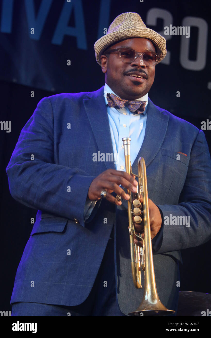 August 25, 2019, New York City, New York, USA: Trumpet player JEREMY ...