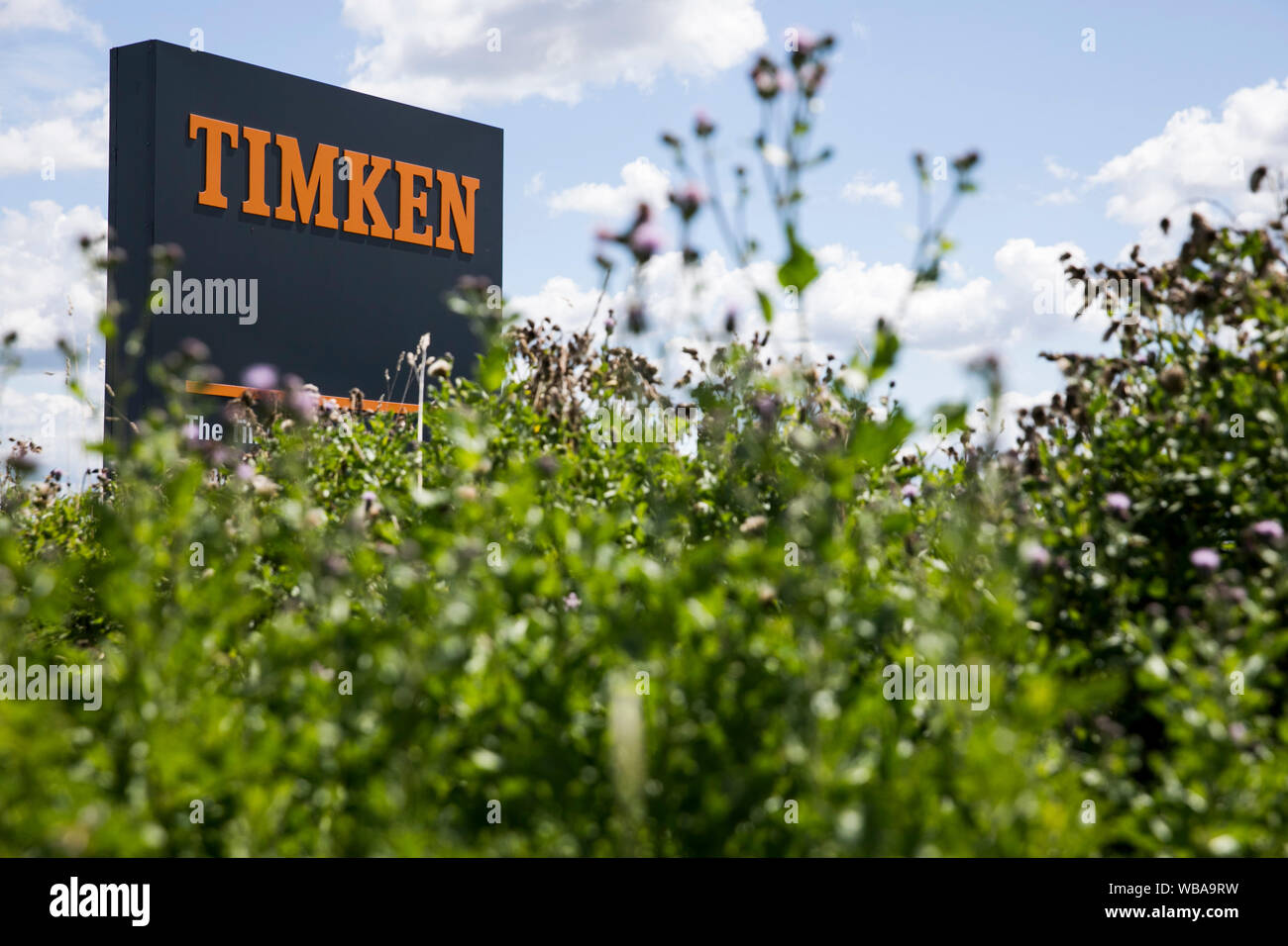 A logo sign outside of the headquarters of The Timken Company in North ...