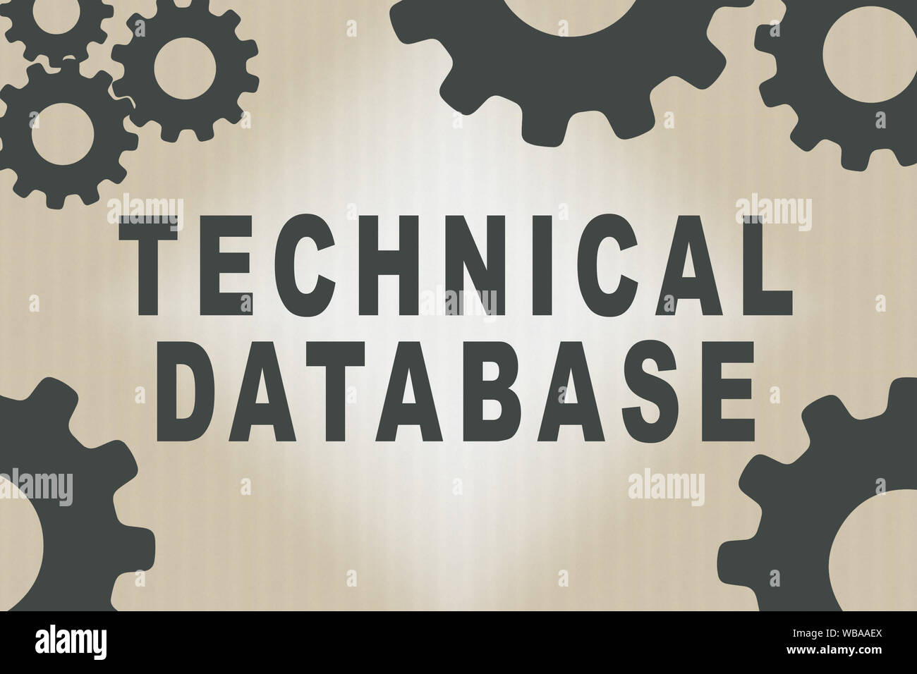 TECHNICAL DATABASE sign concept illustration with dark brown gear wheel ...