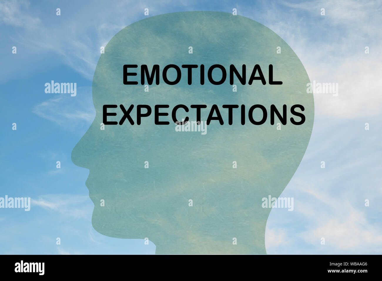 Render illustration of EMOTIONAL EXPECTATIONS title on head silhouette ...
