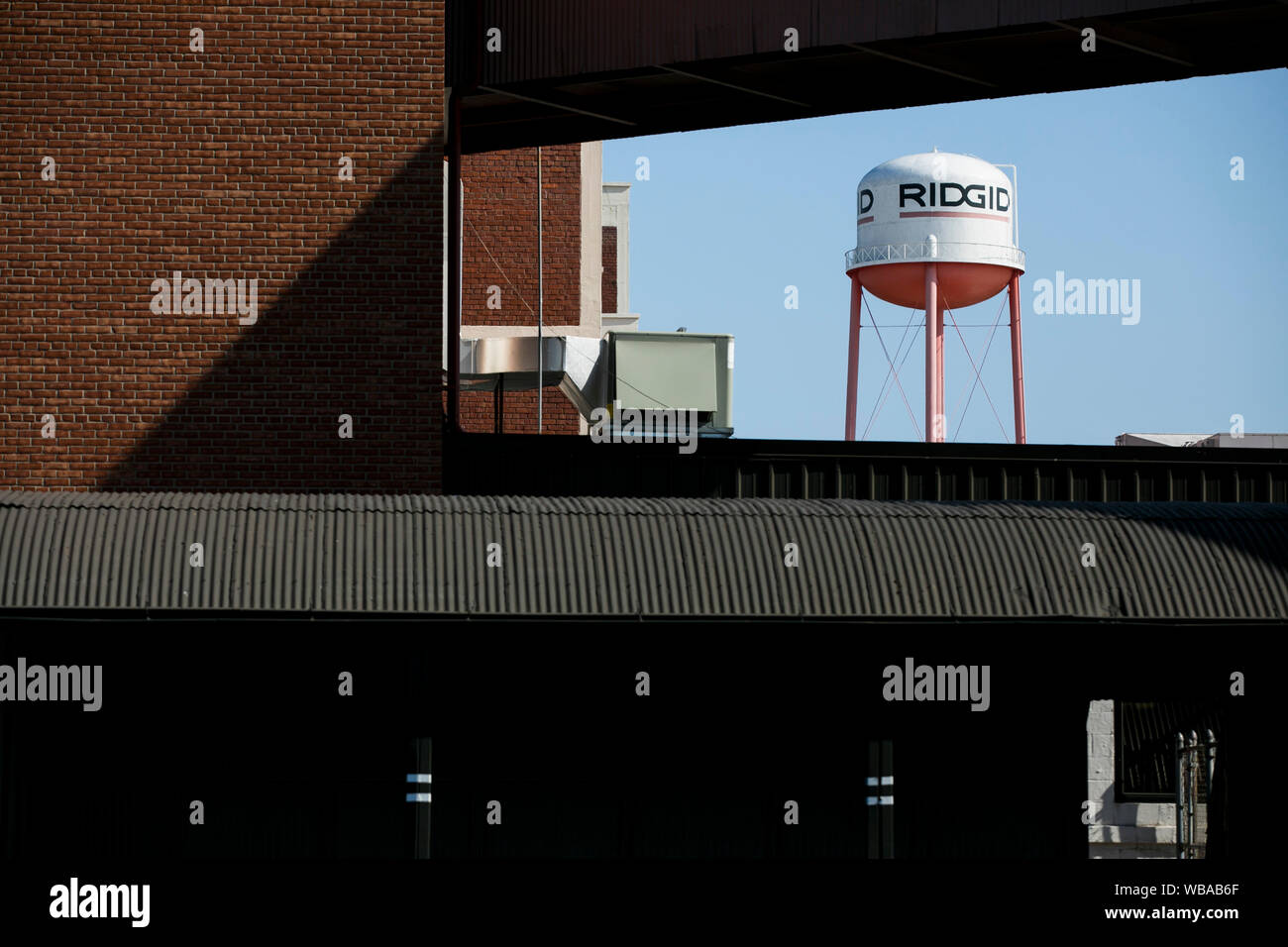 A logo sign outside of the headquarters of The Ridge Tool Company ...