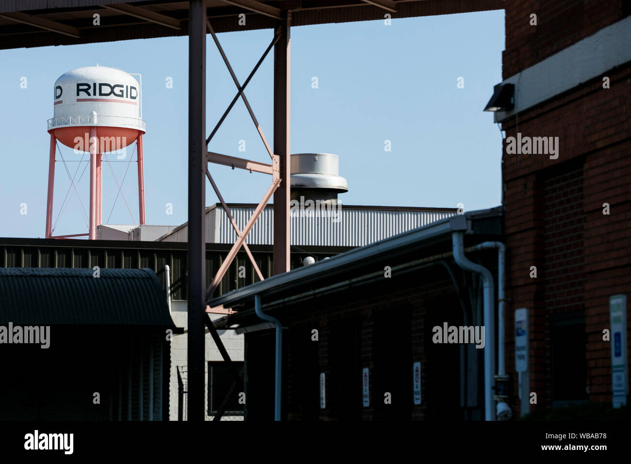 A logo sign outside of the headquarters of The Ridge Tool Company ...