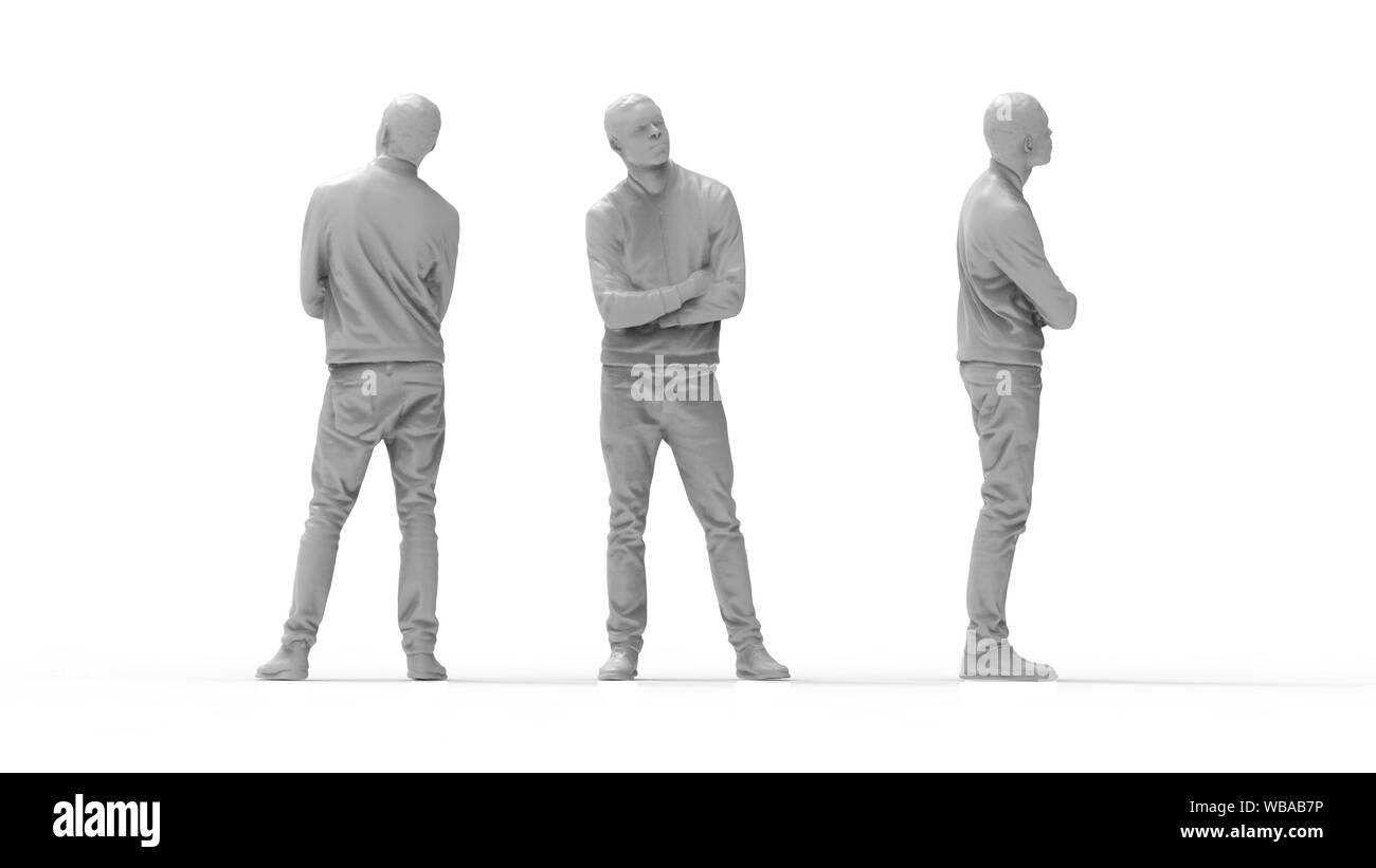 3d rendering of a computer model of a man standing in white studio ...
