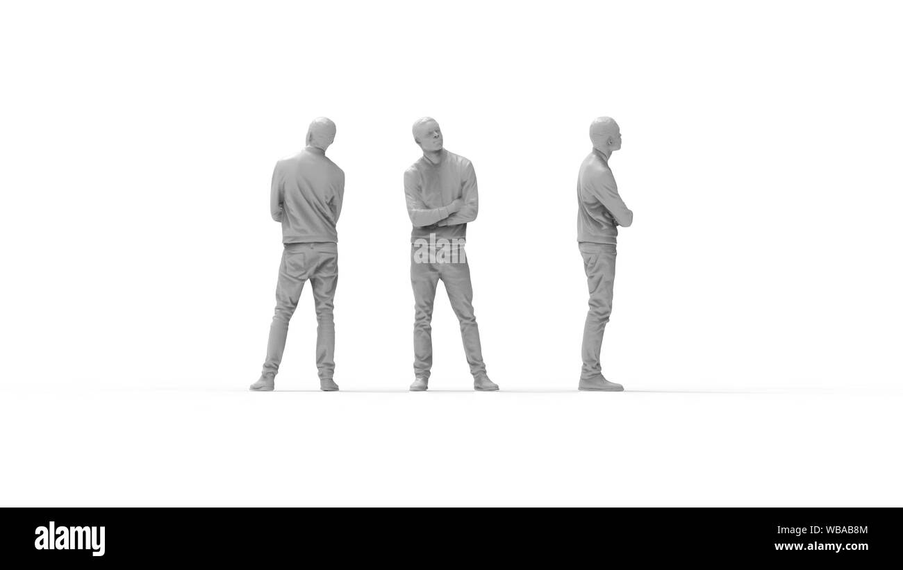 3d rendering of a computer model of a man standing in white studio ...