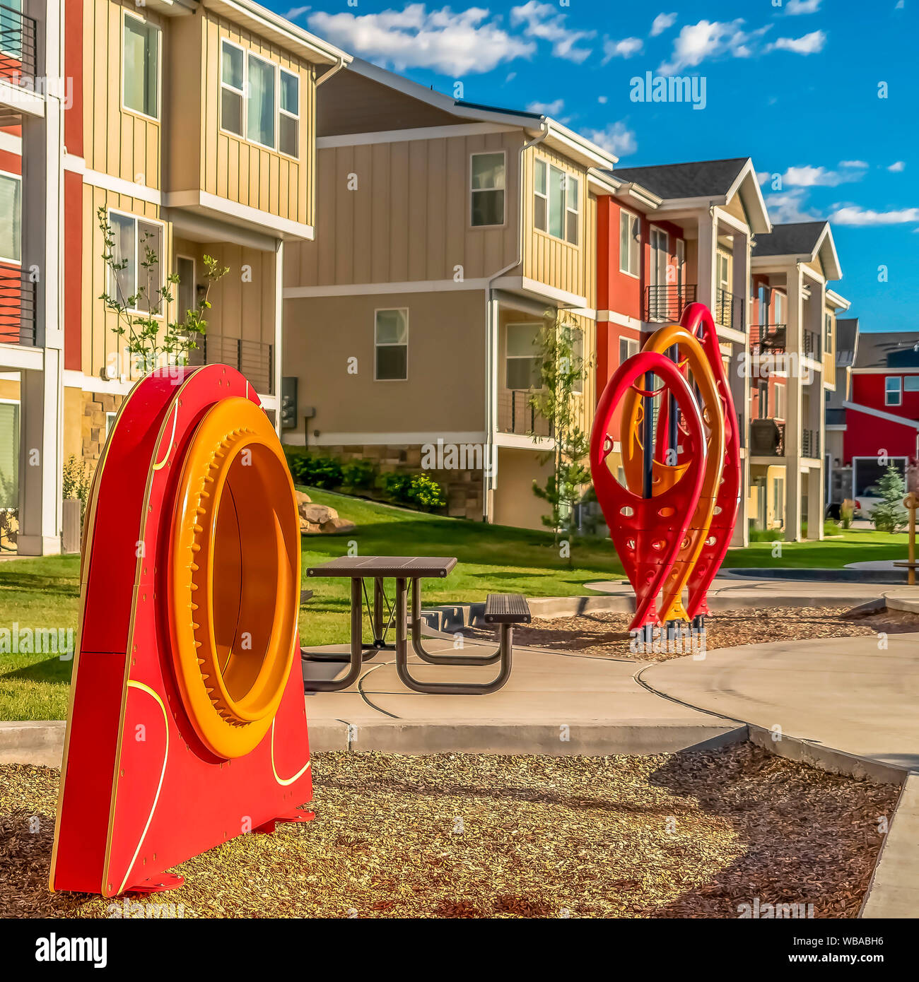 Square Park playground with colorful structures for children in the ...