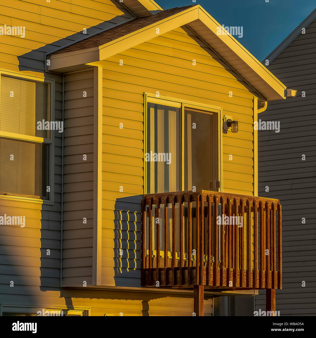 Square frame House exterior with close up view of the small wooden ...